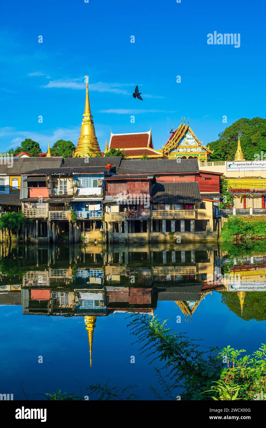 Thailand, Chanthaburi, Chanthaboon Waterfront Community lined with ...
