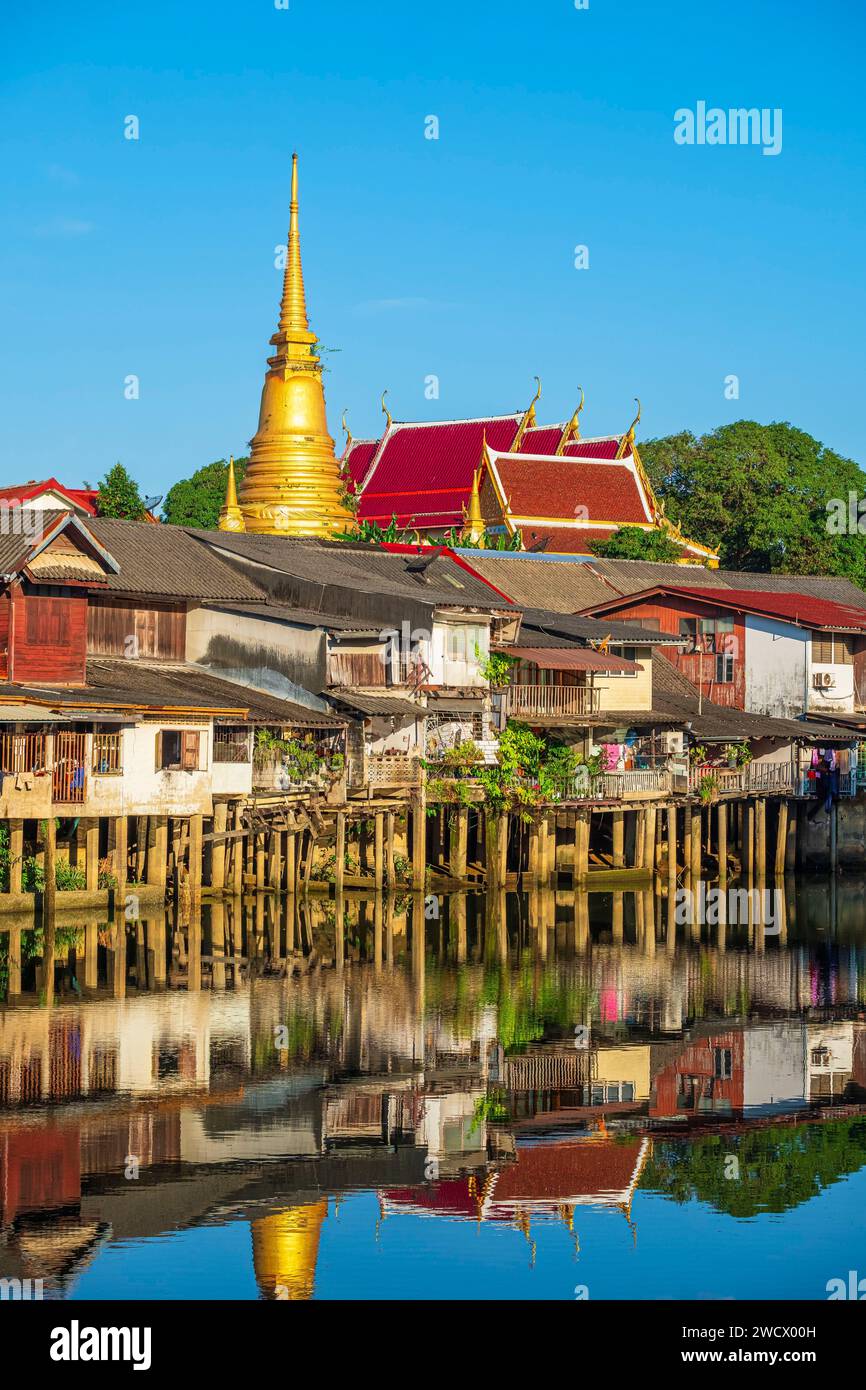 Thailand, Chanthaburi, Chanthaboon Waterfront Community lined with ...