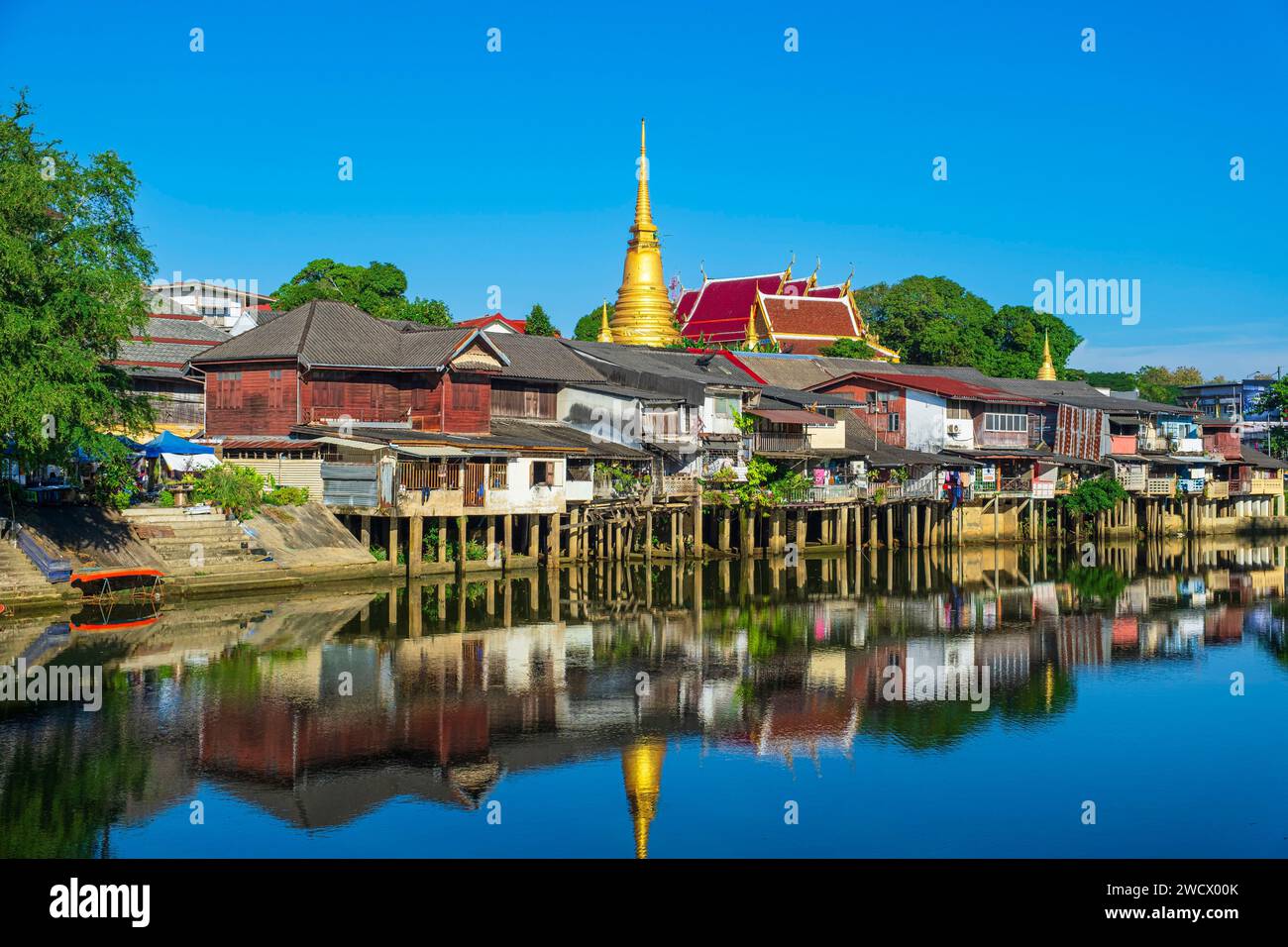 Thailand, Chanthaburi, Chanthaboon Waterfront Community lined with ...