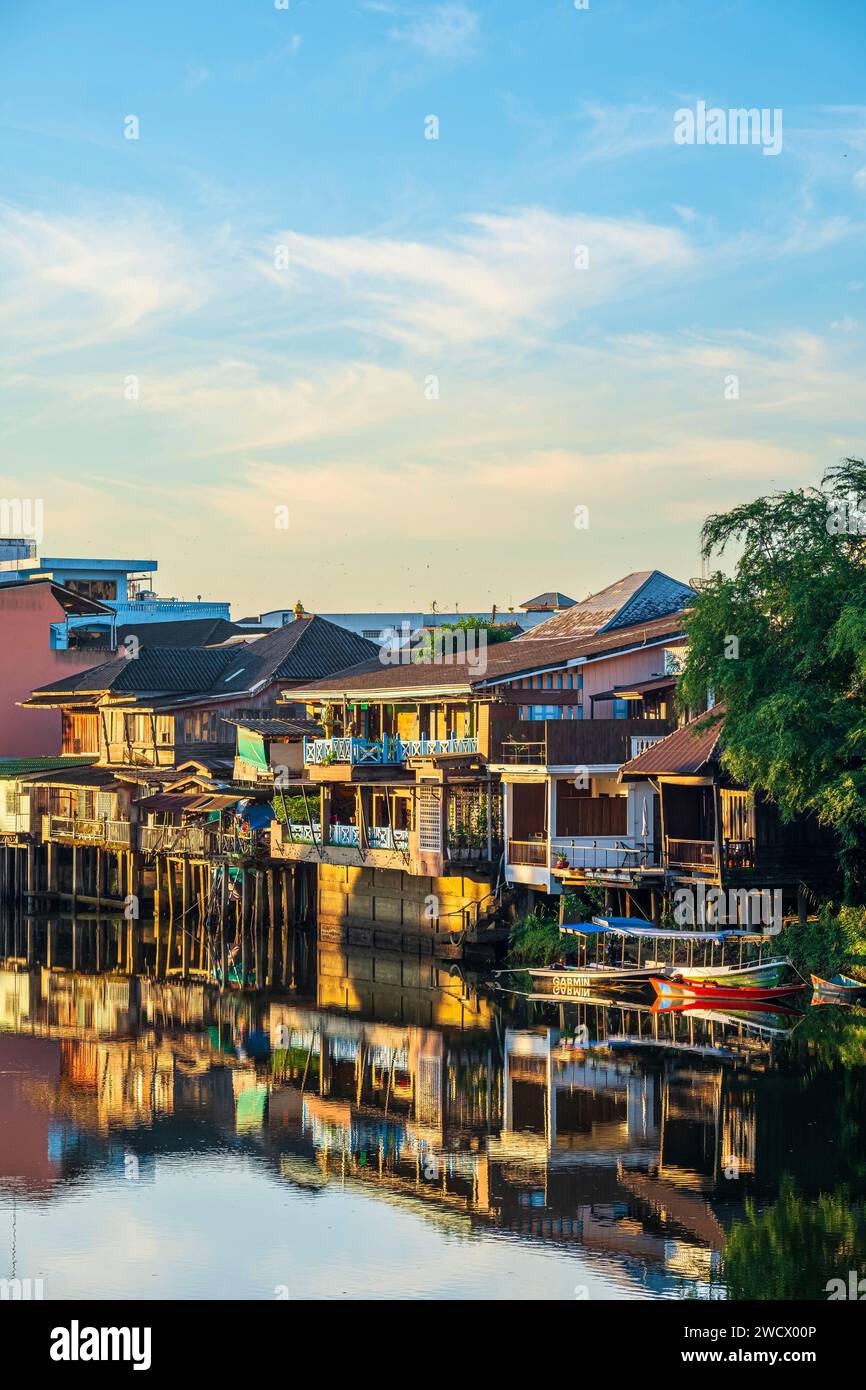Thailand, Chanthaburi, Chanthaboon Waterfront Community lined with ...