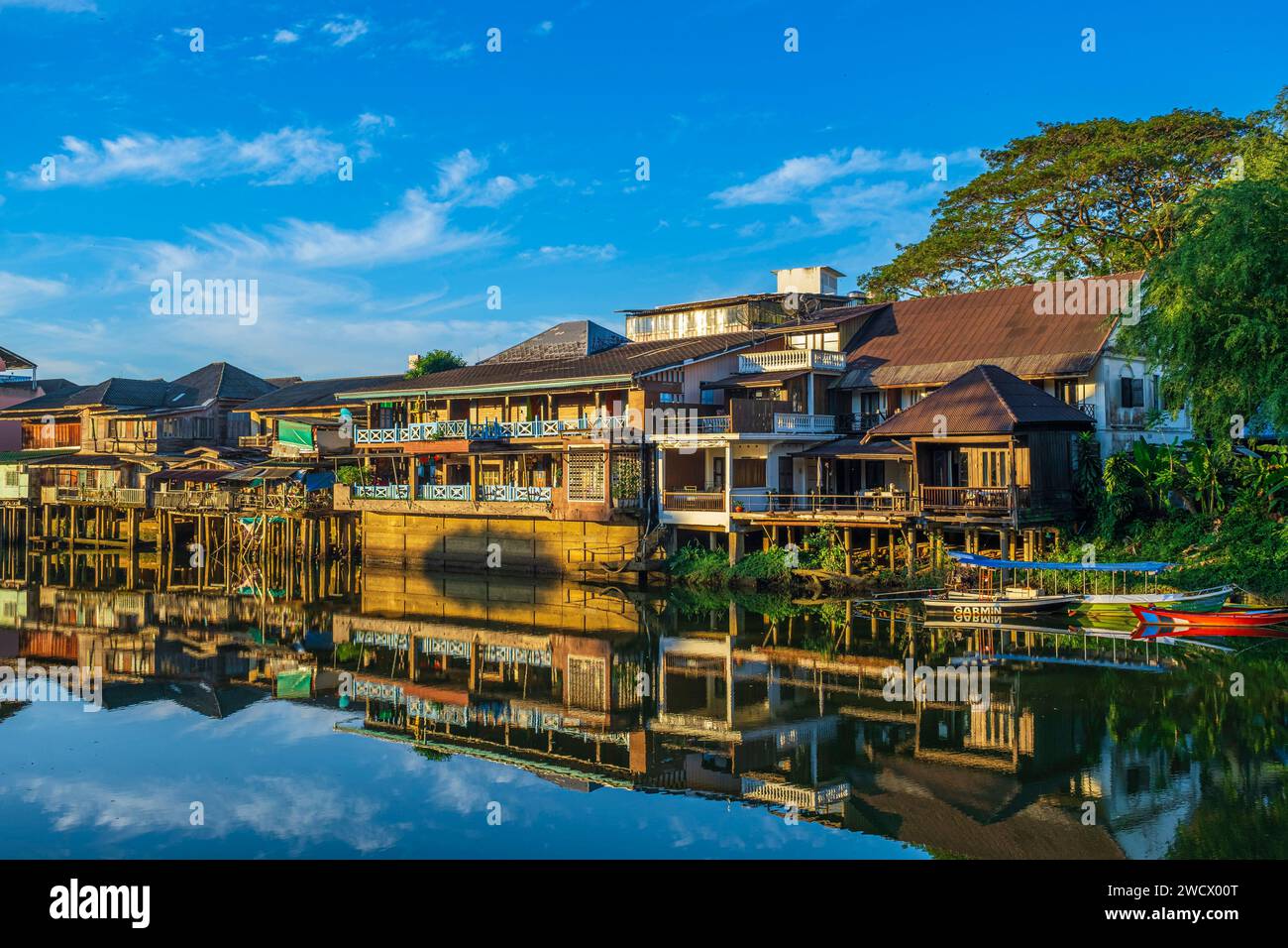 Thailand, Chanthaburi, Chanthaboon Waterfront Community lined with ...