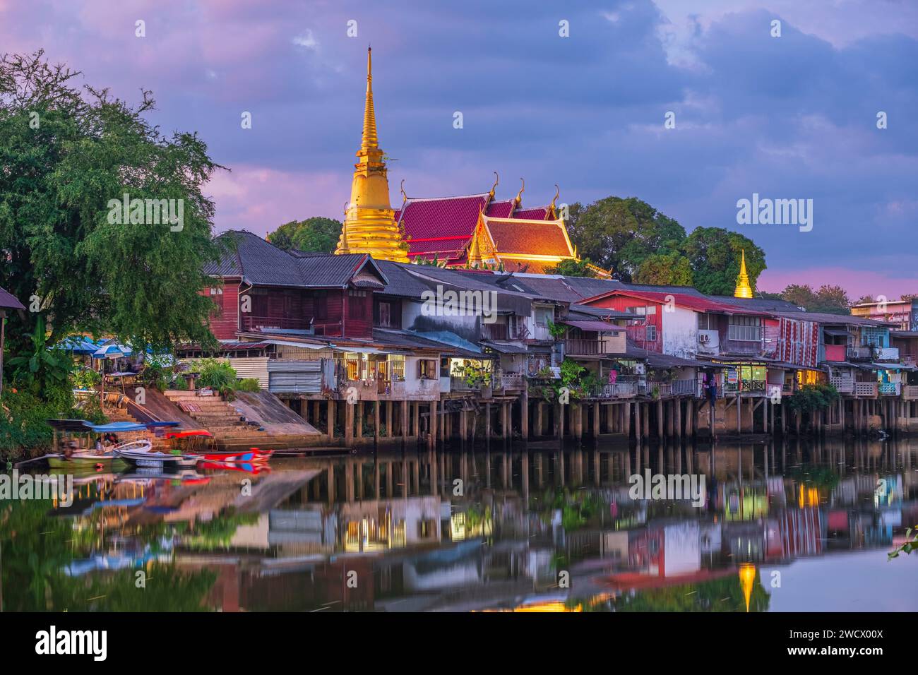 Thailand, Chanthaburi, Chanthaboon Waterfront Community lined with ...
