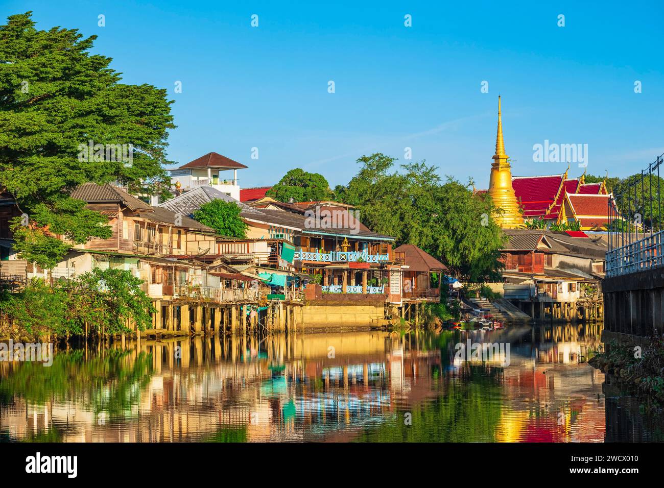 Thailand, Chanthaburi, Chanthaboon Waterfront Community lined with ...