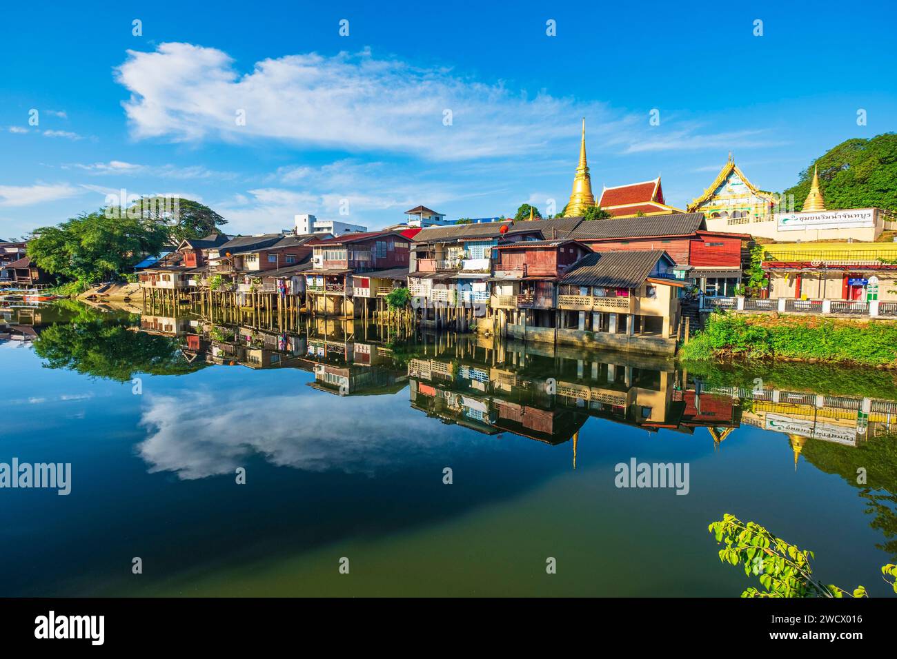 Thailand, Chanthaburi, Chanthaboon Waterfront Community lined with ...