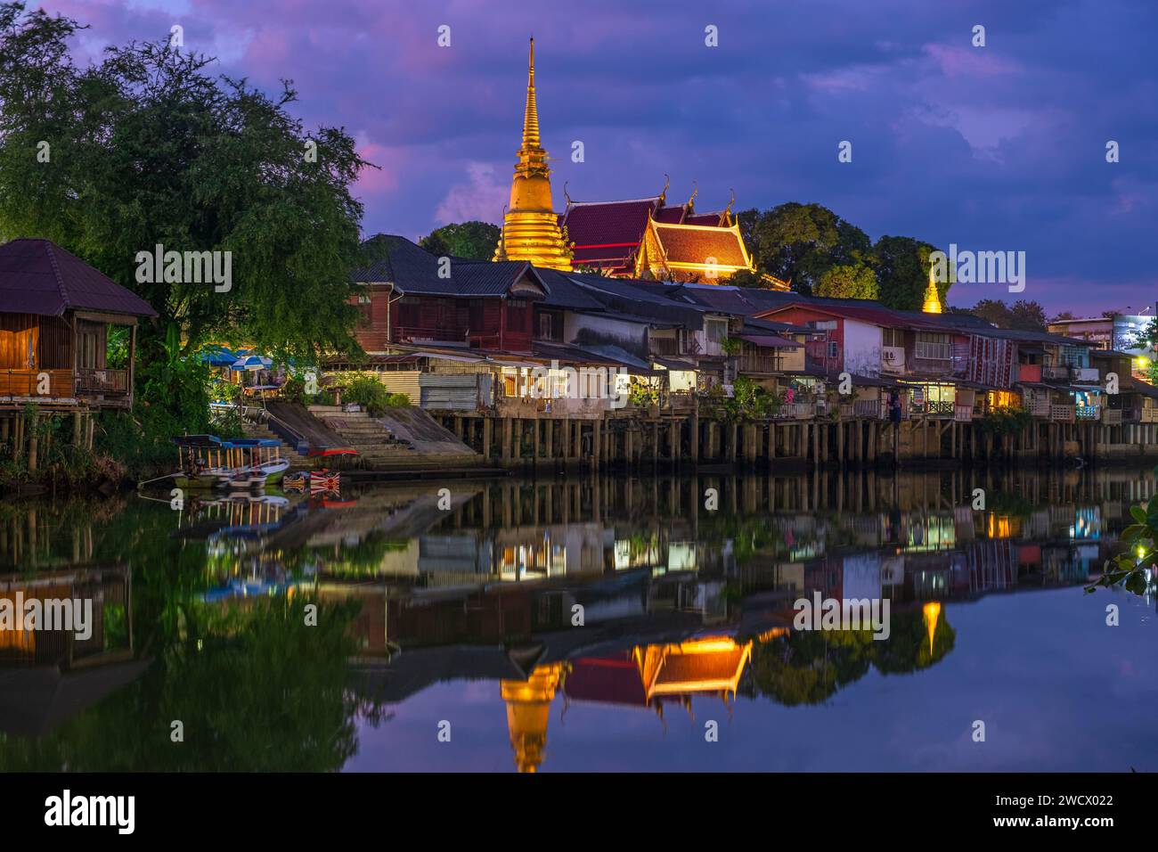 Thailand, Chanthaburi, Chanthaboon Waterfront Community lined with ...