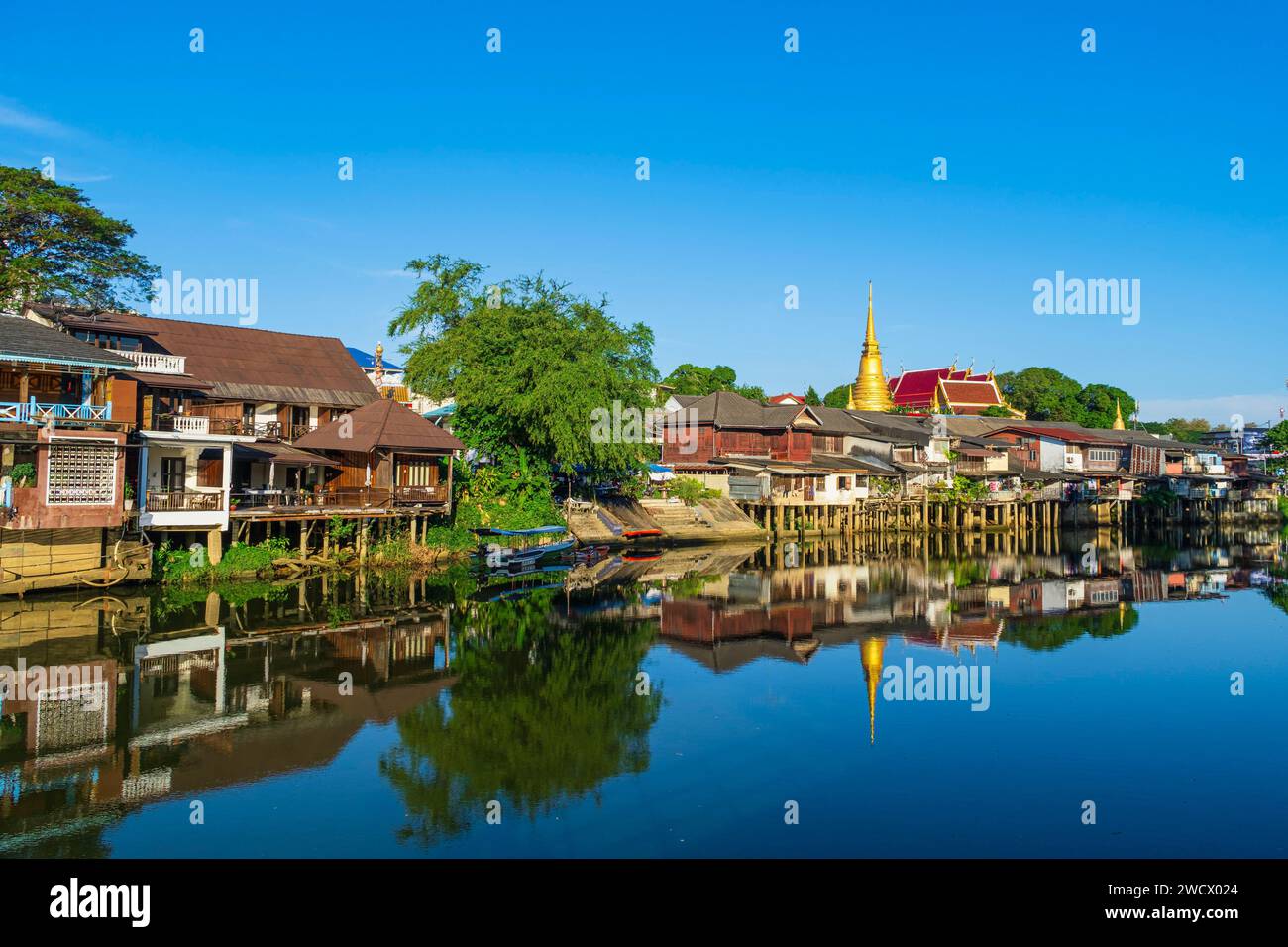Thailand, Chanthaburi, Chanthaboon Waterfront Community lined with ...