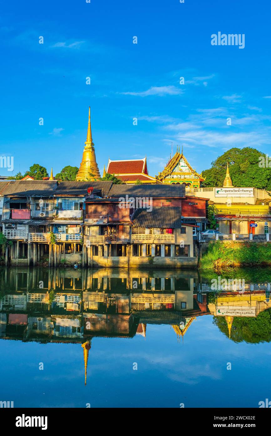 Thailand, Chanthaburi, Chanthaboon Waterfront Community lined with ...