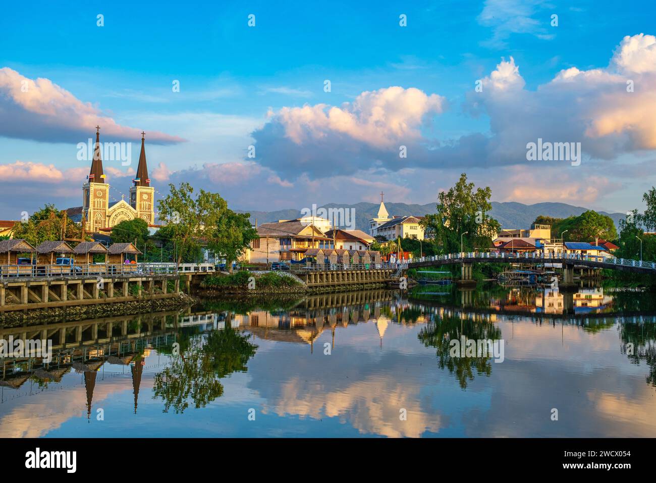 Thailand, Chanthaburi, the banks of the Chanthaburi River and the ...