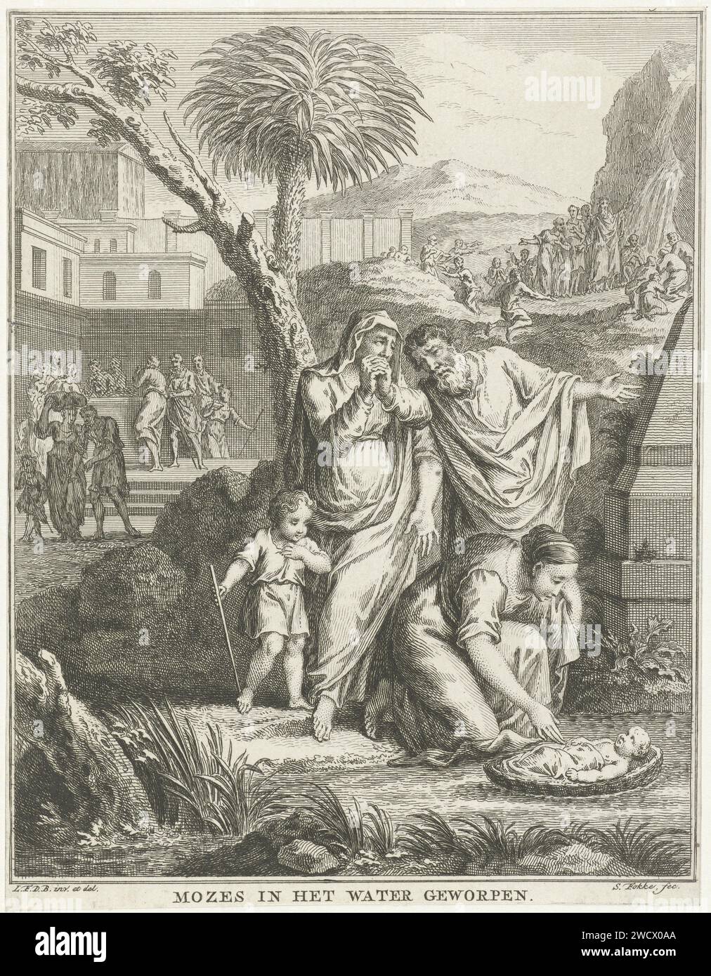 Moses is laid in a piping basket in the Nile, Simon Fokke, After Louis ...