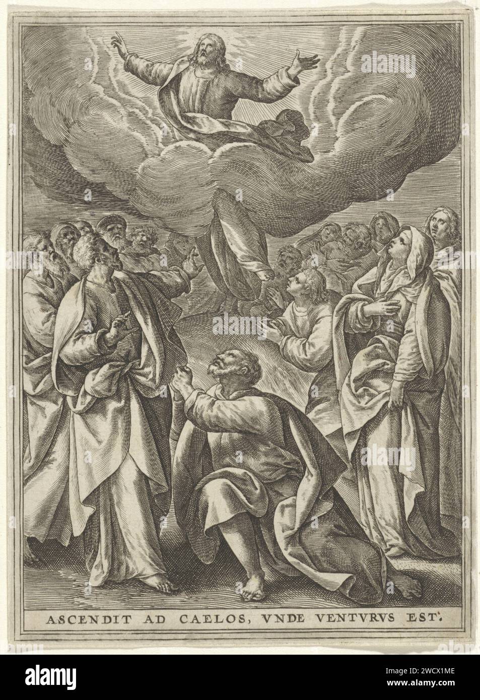 Ascension of Christ, Hieronymus Wierix, After Maerten de Vos, 1563 - Before 1586 print Christ is ...