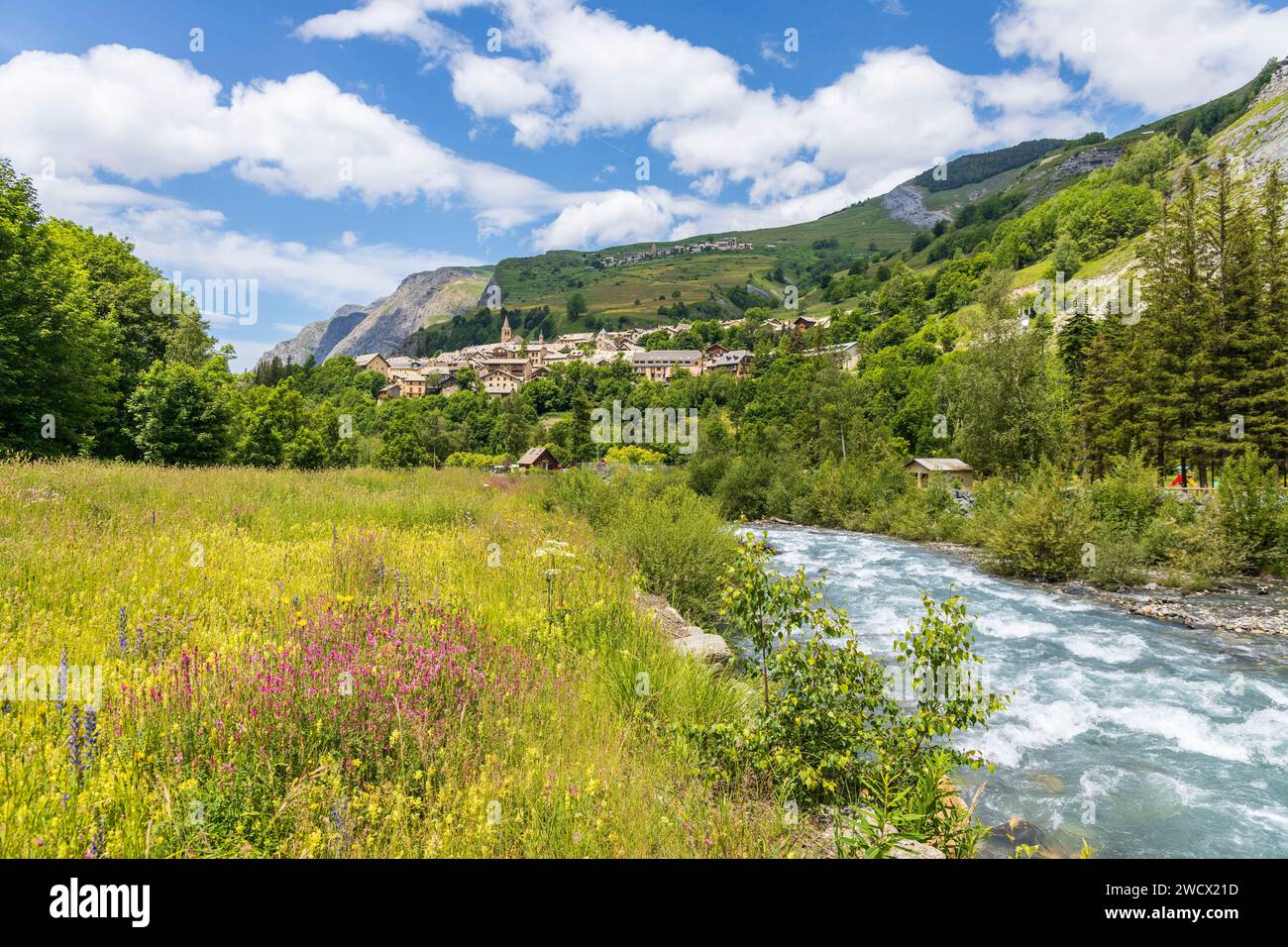 France, Hautes-Alpes, high valley of the Romanche, La Grave, labeled ...