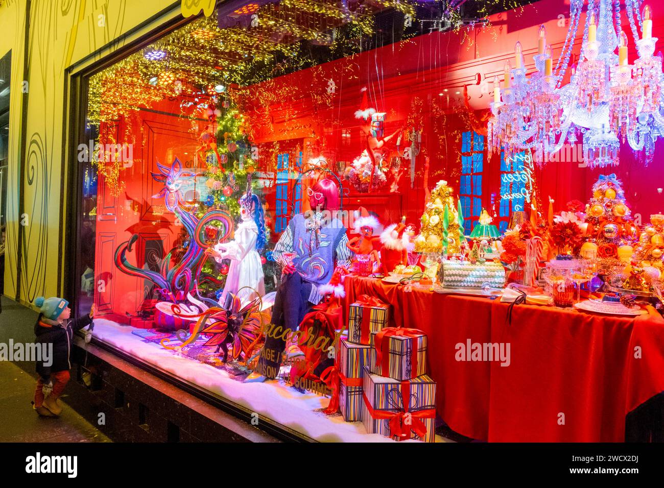 France, Paris, the Galeries Lafayette Department Store at Christmas ...