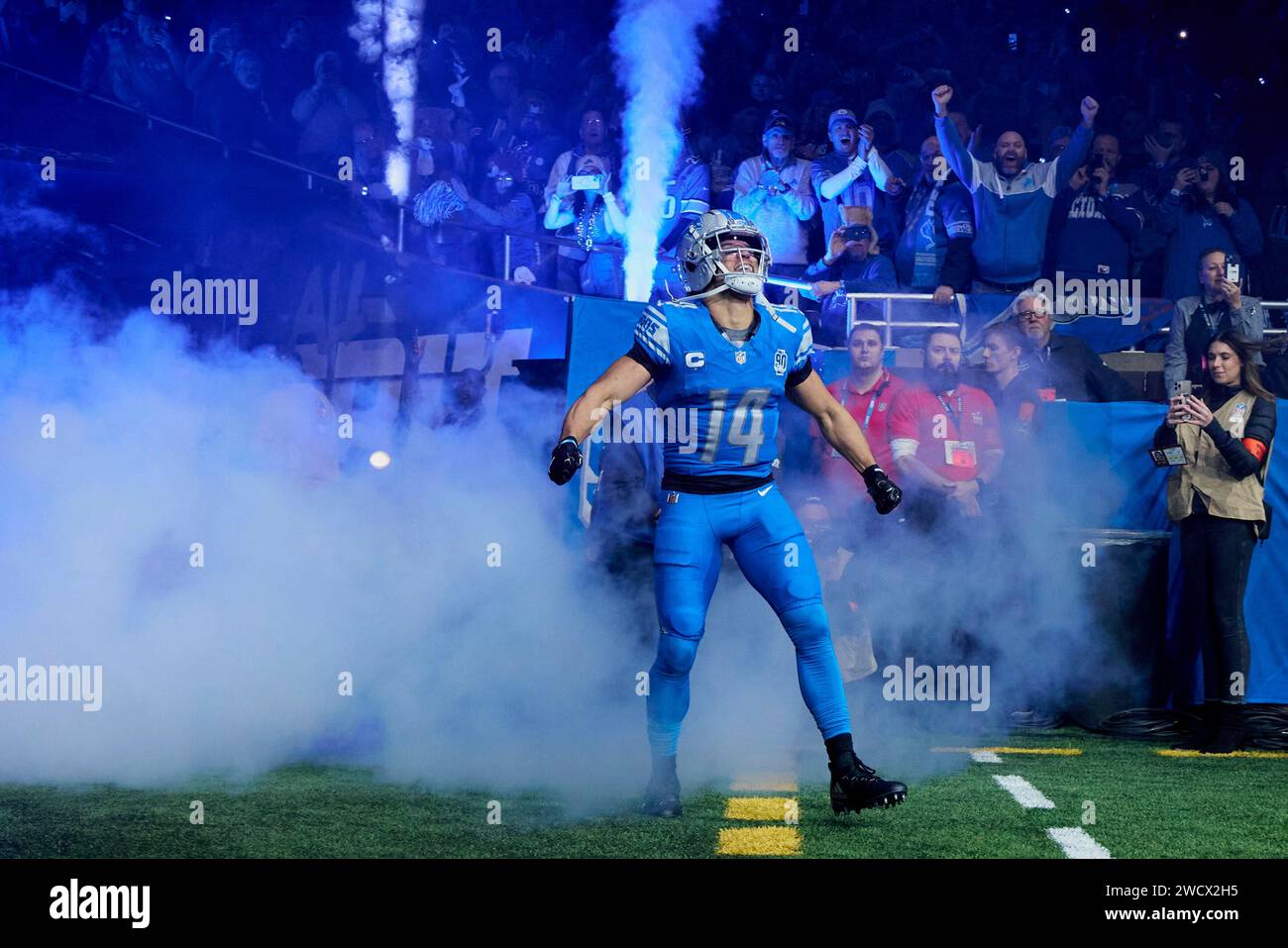 Detroit Lions wide receiver Amon-Ra St. Brown (14) during player ...