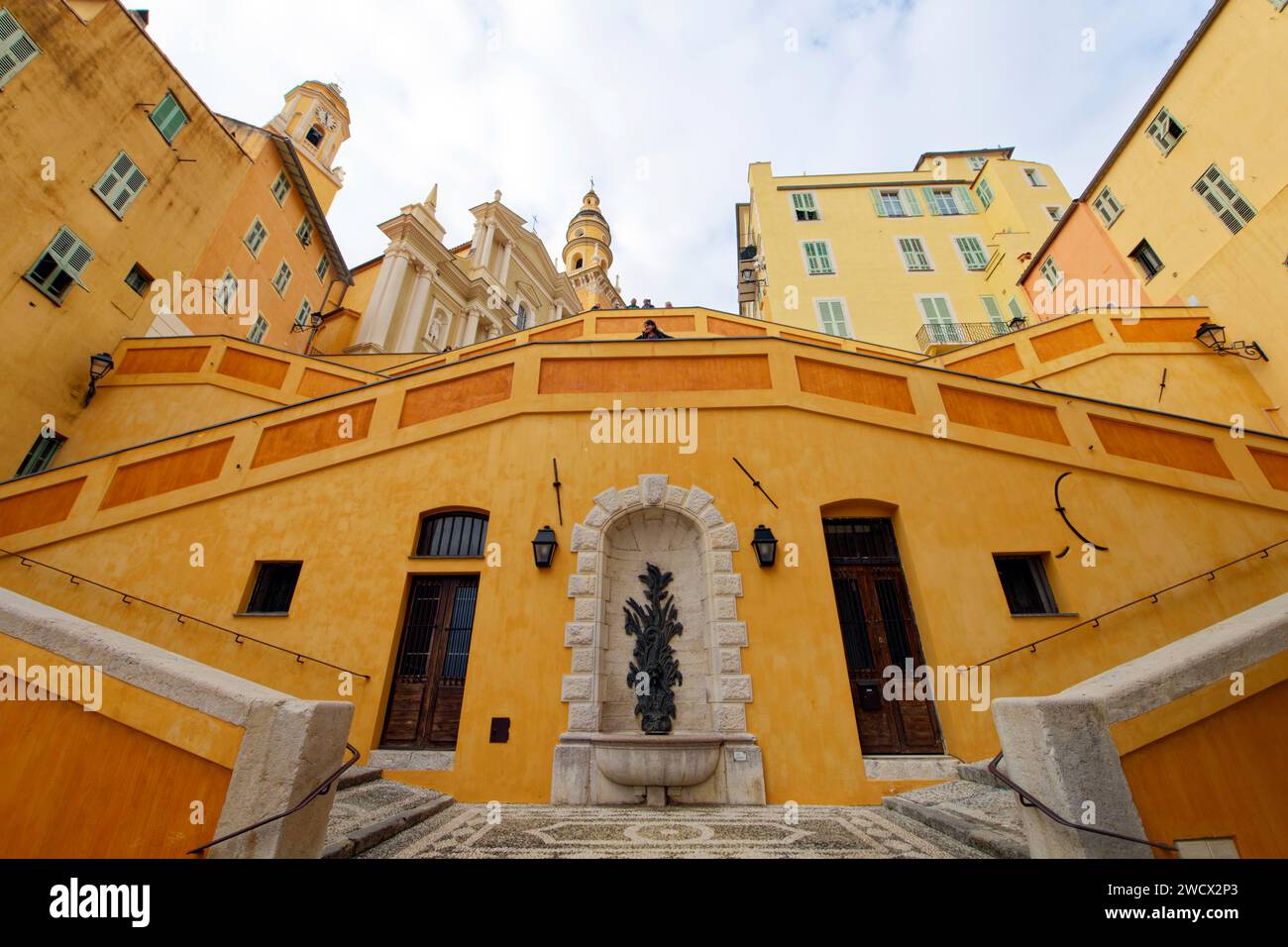 France, Alpes Maritimes, Cote d'Azur, Menton, staircase up to the Saint ...