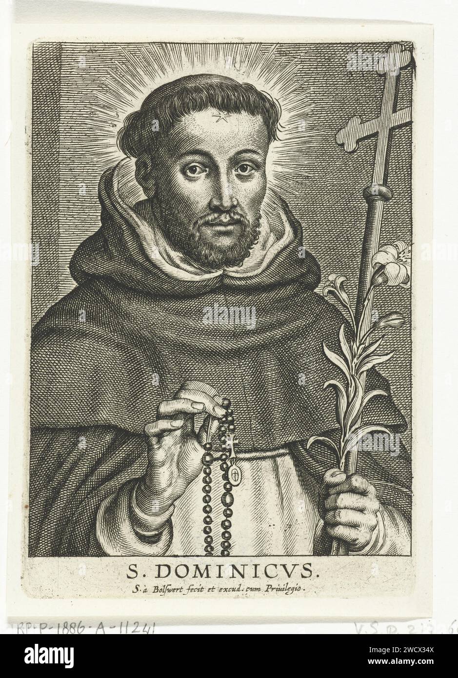 Holy Dominicus with Rosary and Lelie, Schelte Adamsz. Bolswert, after ...