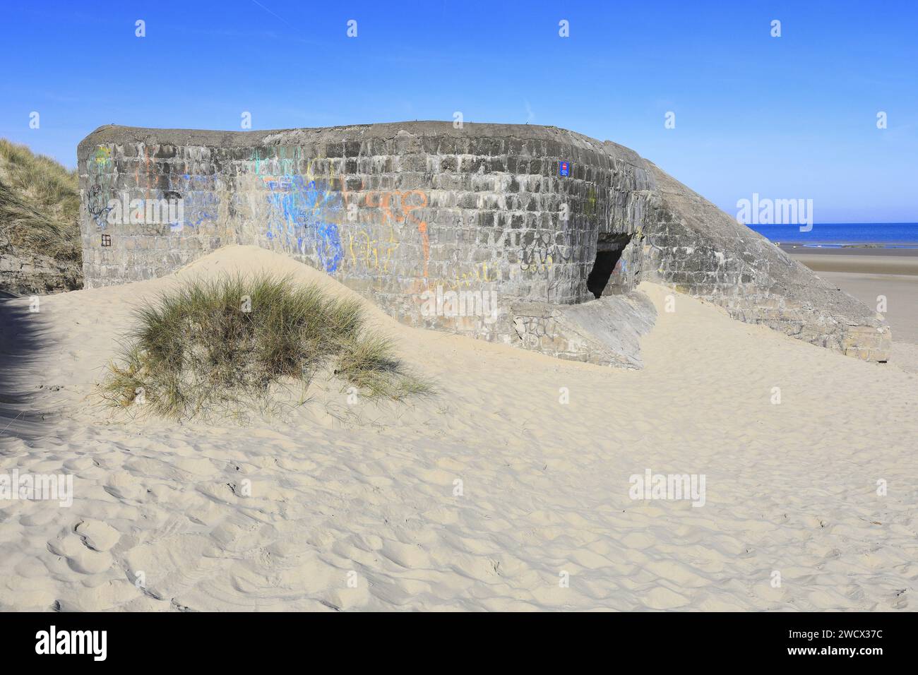 France, Nord, Dunkirk, Bray-Dunes, beach, German blockhouse dating from ...