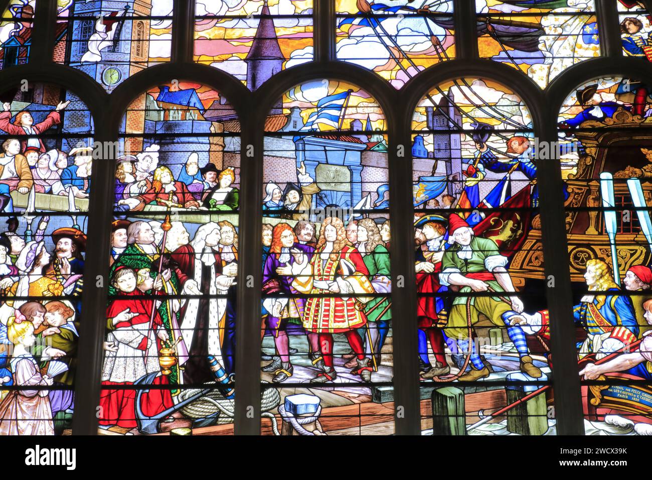 France, Nord, Dunkirk, Town Hall, stained glass window from 1899 on the ...