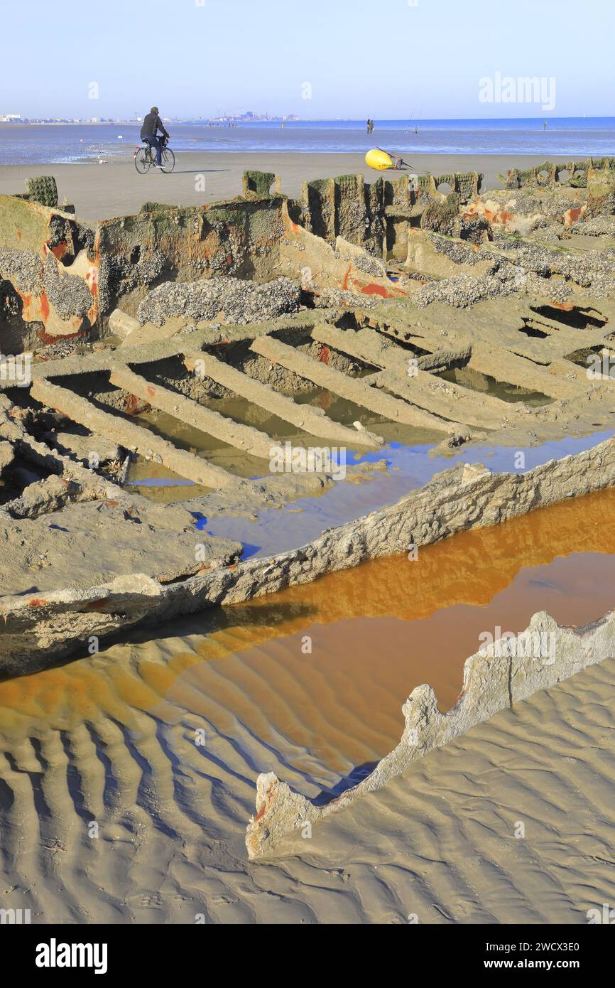 France, Nord, surroundings of Dunkirk, Bray-Dunes, wreck of the Crested ...