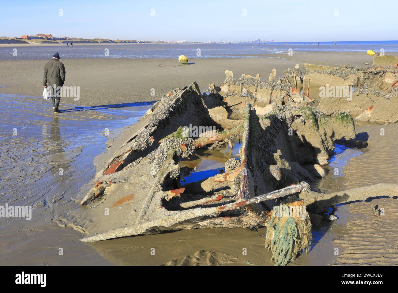 France, Nord, surroundings of Dunkirk, Bray-Dunes, wreck of the Crested Eagle (English steamboat ...