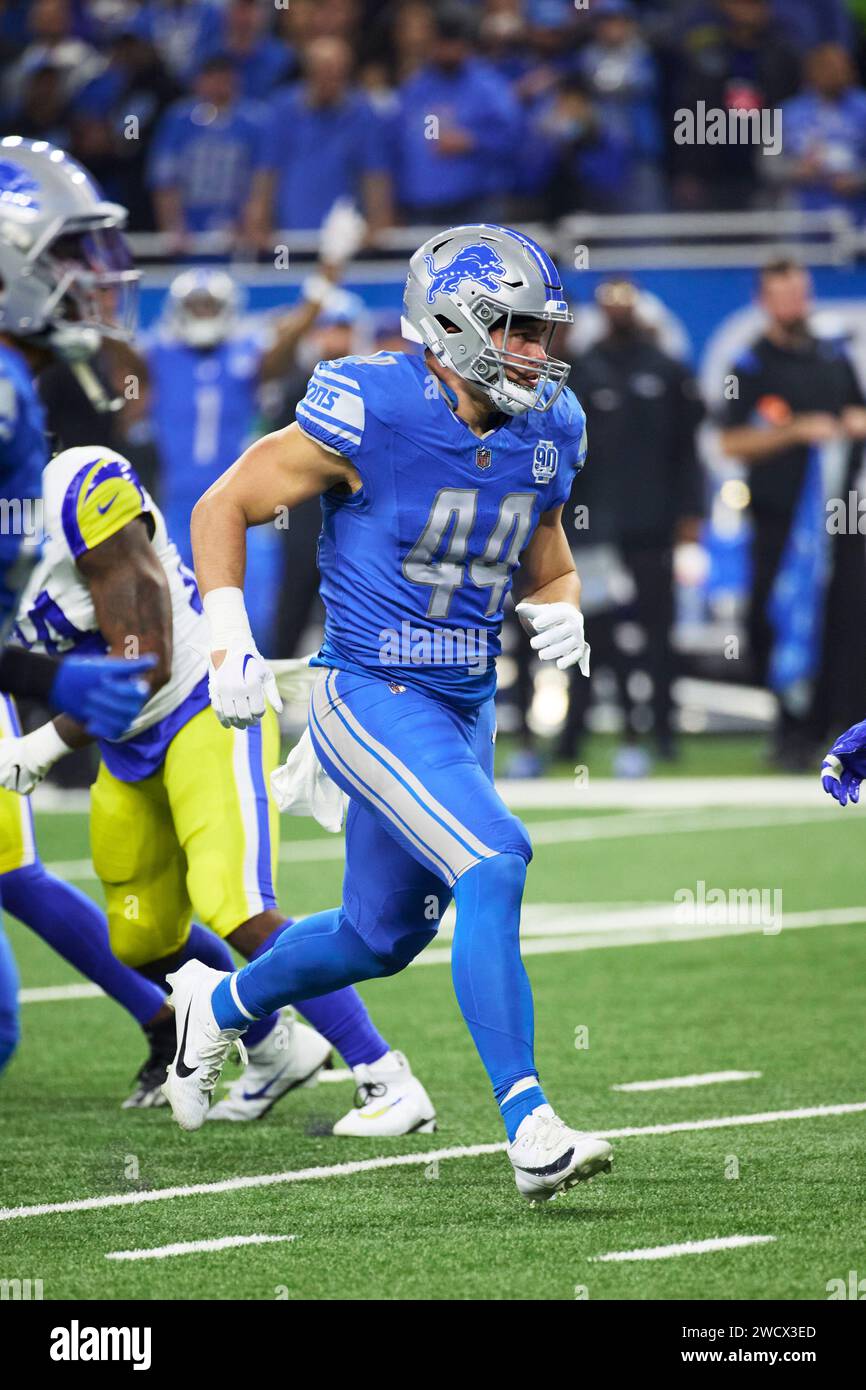 Detroit Lions linebacker Malcolm Rodriguez (44) pursues a play against ...