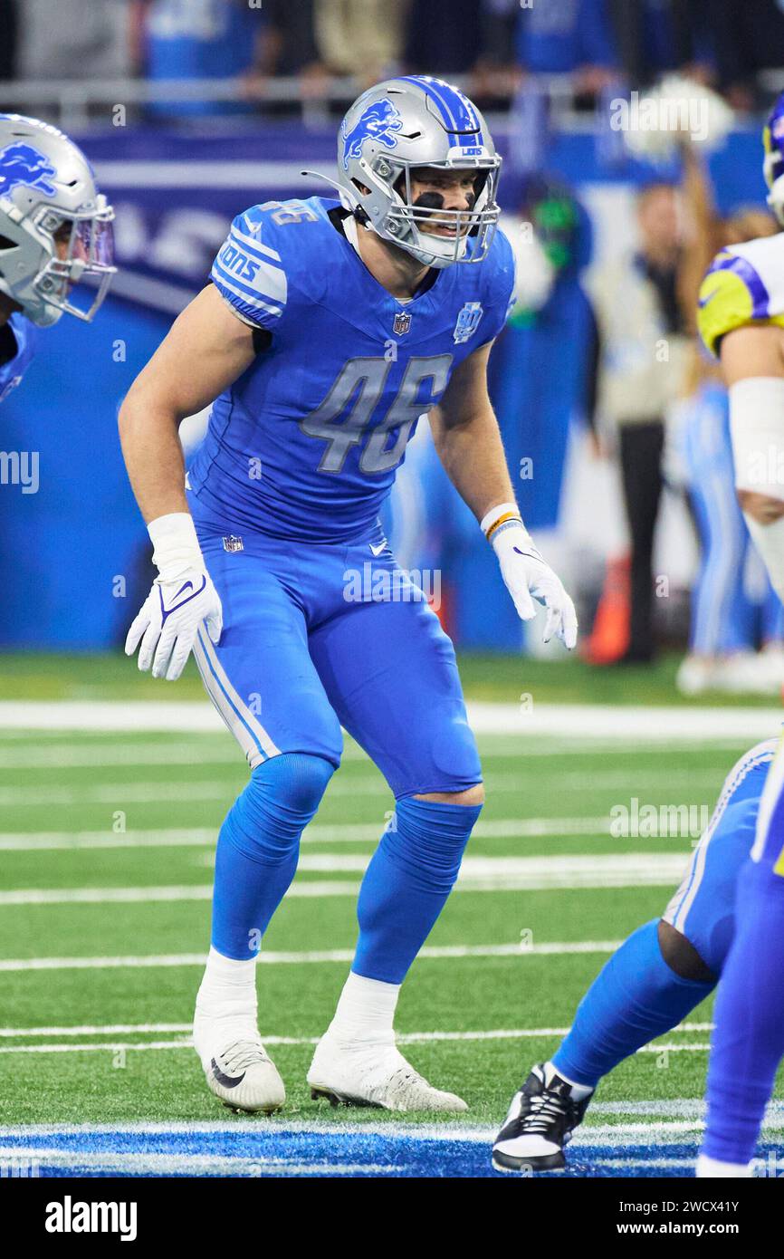 Detroit Lions linebacker Jack Campbell (46) pursues a play on defense ...