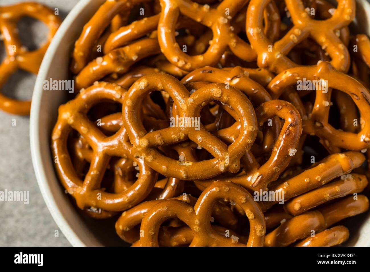 Organic Dry Mini Pretzel Crackers in a Bowl Stock Photo - Alamy
