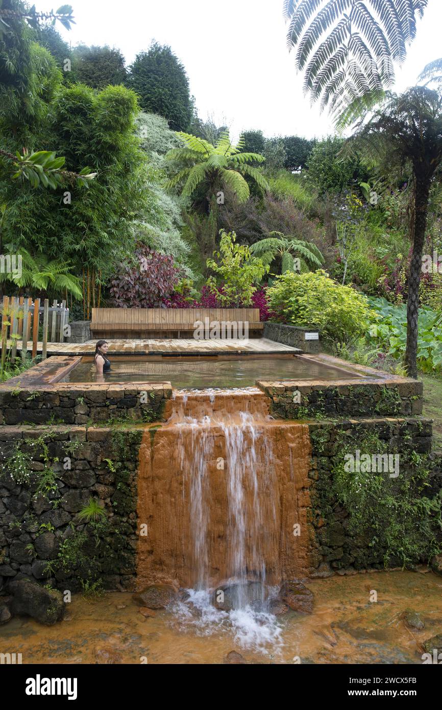 Portugal, Azores archipelago, Sao Miguel island, Furnas, people bathing ...