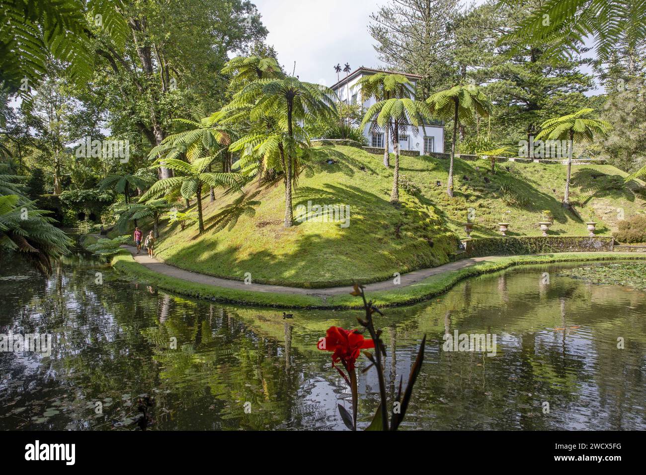 Portugal, Azores archipelago, Sao Miguel island, Furnas, couple walking ...