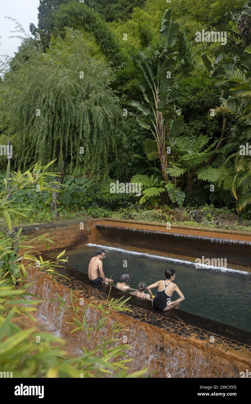Portugal, Azores archipelago, Sao Miguel island, Furnas, people bathing ...
