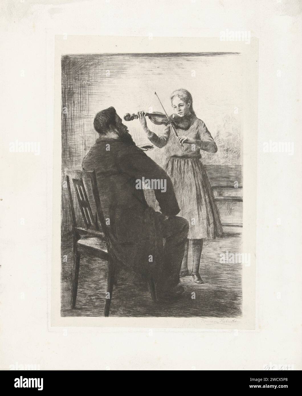 Violin -playing girl and a man, Bramine Hubrecht, 1870 - 1910 print On ...