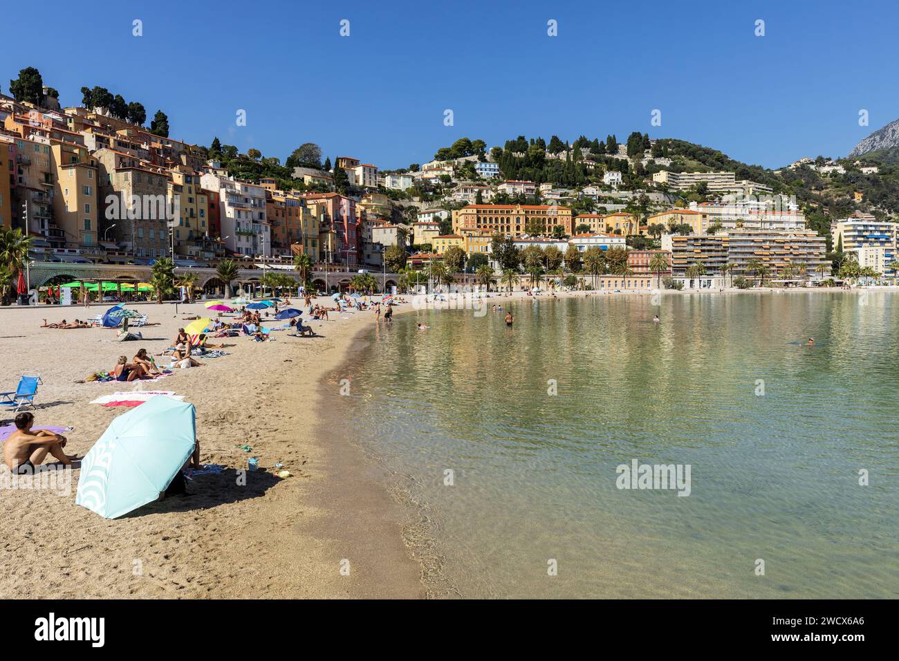 France, Alpes Maritimes, Menton, old town, Sablettes beach Stock Photo ...