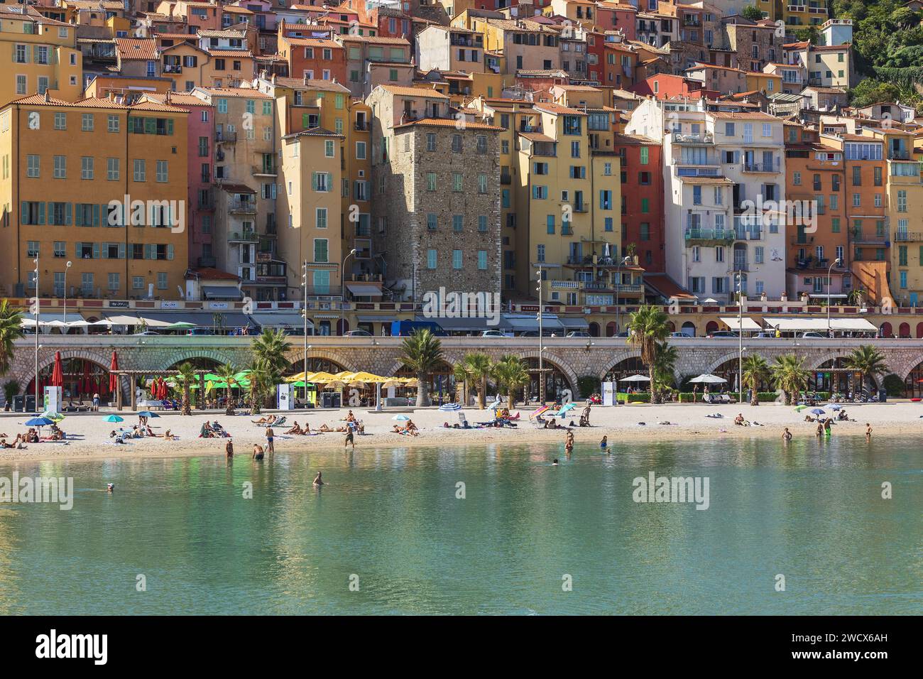 France, Alpes Maritimes, Menton, old town, Sablettes beach Stock Photo ...