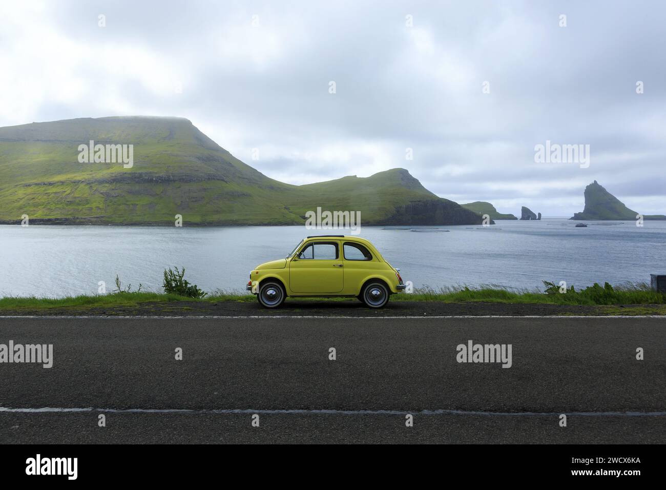 Denmark, Faroe Islands, island of Vagar, Bour, in the background the ...