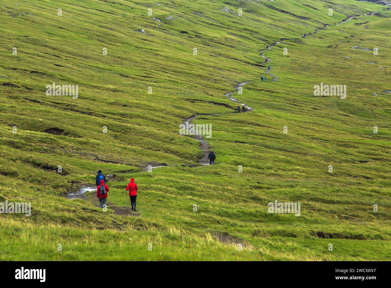 Denmark, Faroe Islands, island of Vagar, hiking around Lake Leitisvatn ...