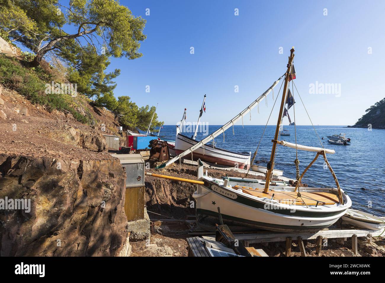 France, Var, La Seyne sur Mer, Fabregas beach, Pointus Stock Photo - Alamy