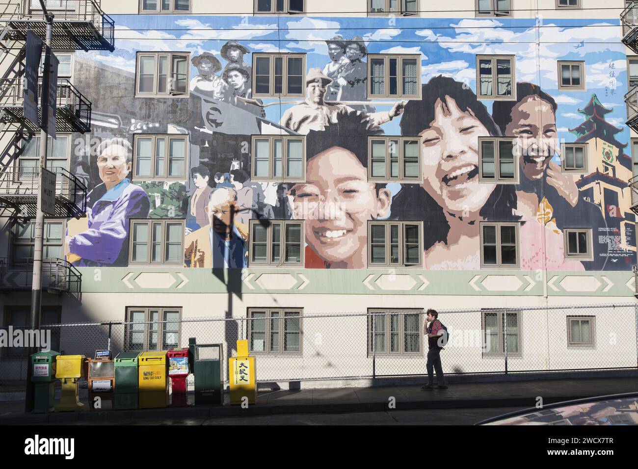 United States, California, San Francisco, mural and mailbox battery in ...