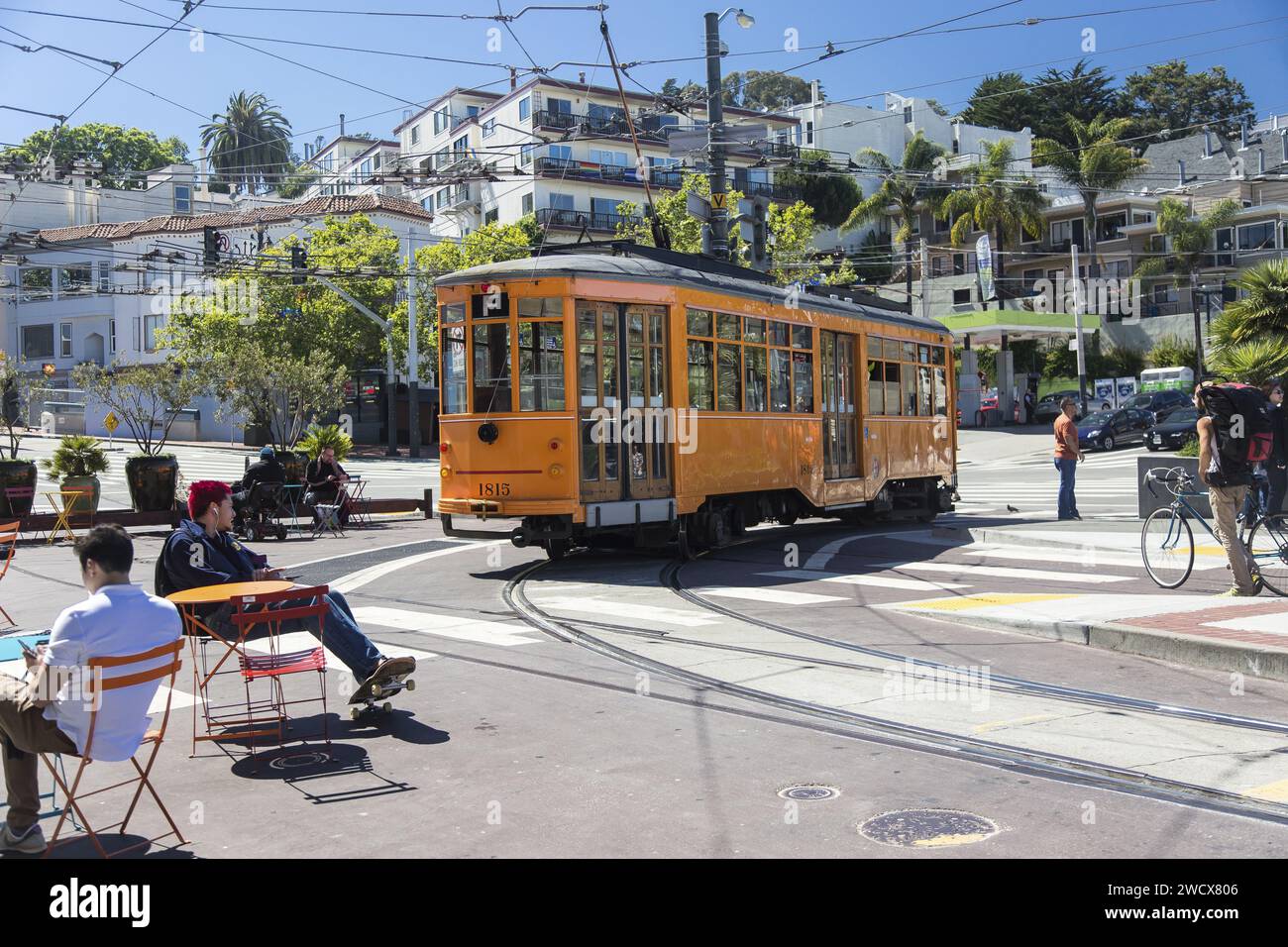 United States, California, San Francisco, Castro district, old tram of ...