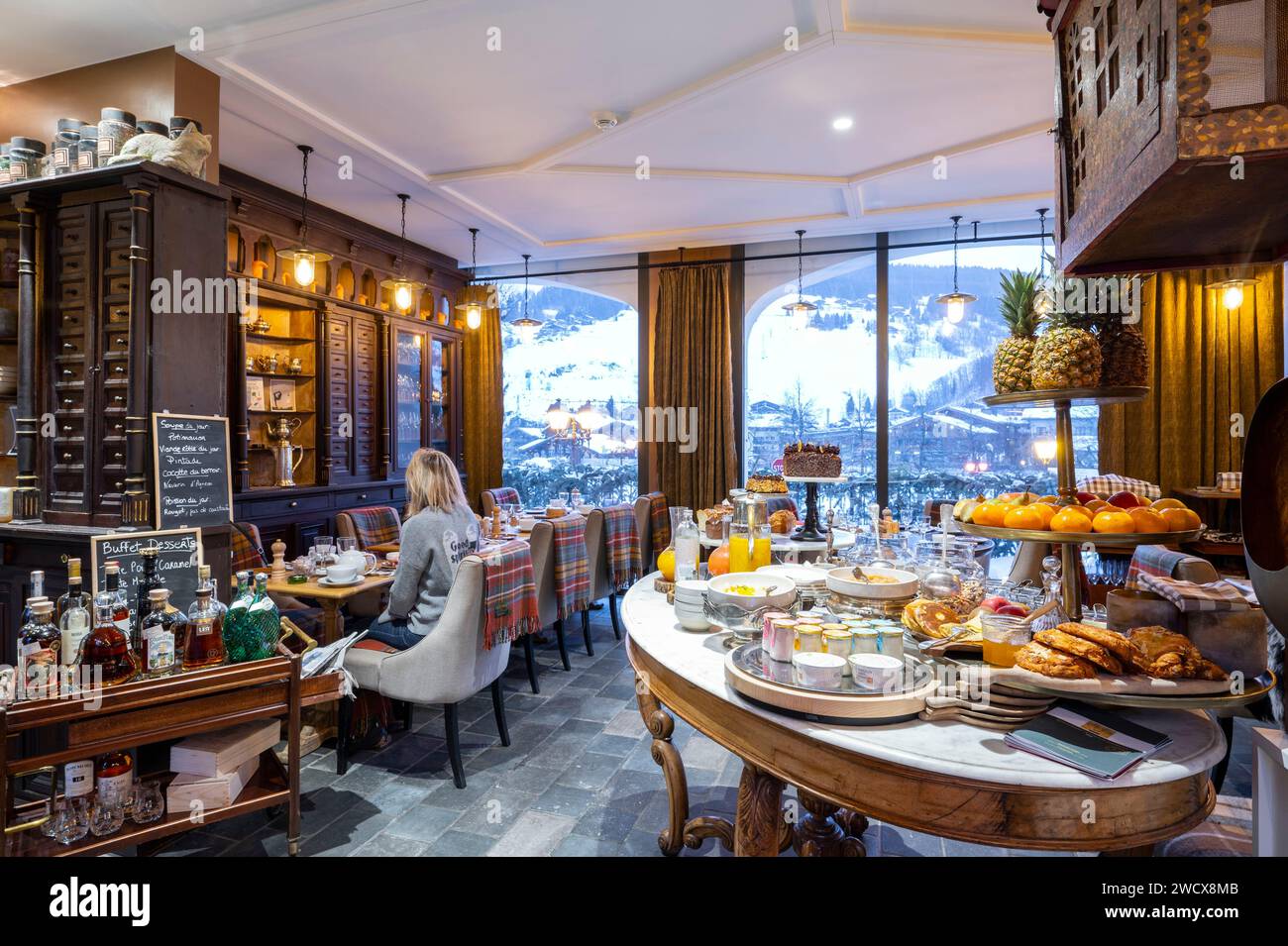 France, Haute Savoie, Megeve, 5-star hotel: le soleil d'or, interior of ...