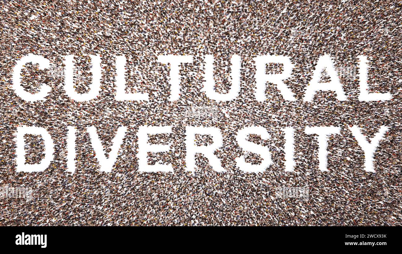 Concept conceptual large community of people forming CULTURAL DIVERSITY ...