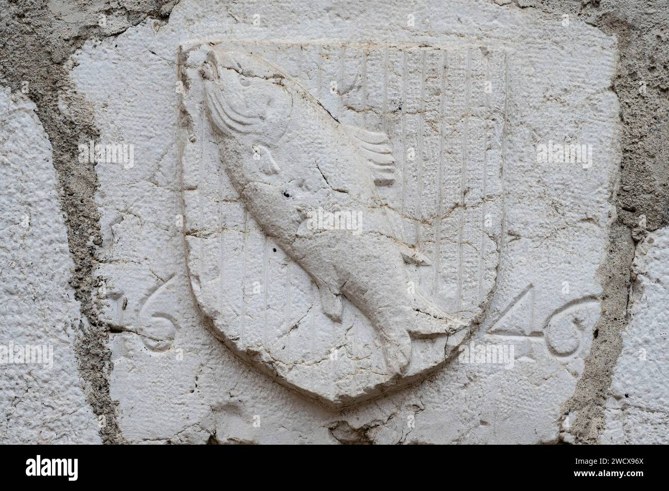 France, Haute Savoie, Annecy, detail of the fountain on the Sainte ...