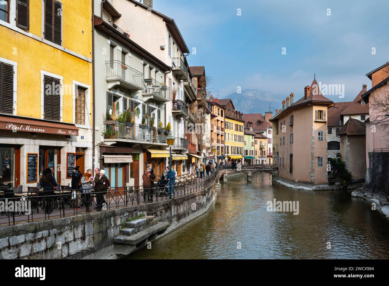 France, Haute Savoie, Annecy, from the Morens bridge, view of the Thiou ...