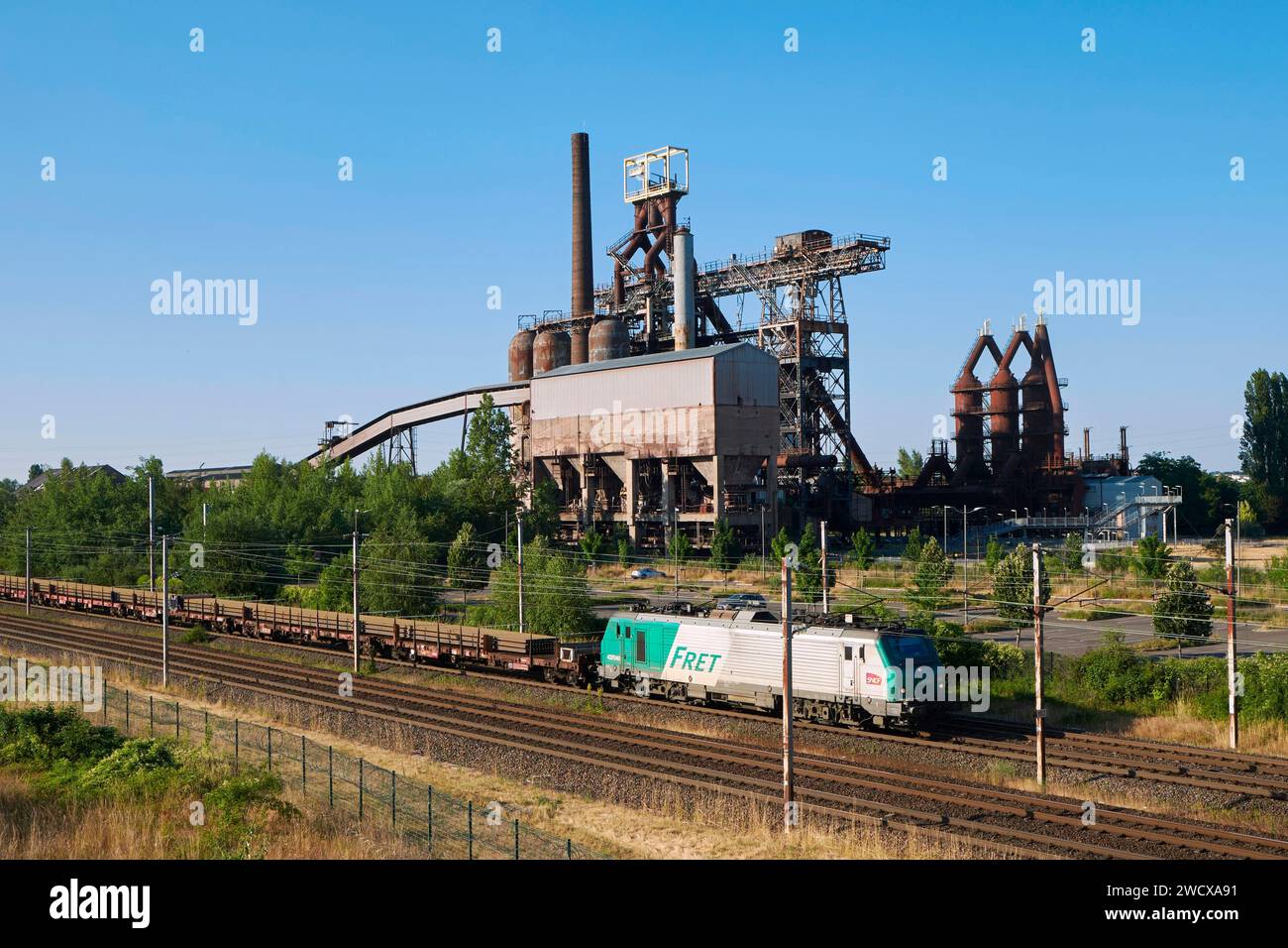 France, Moselle, Fensch Valley, Uckange steel factory, the railway line ...
