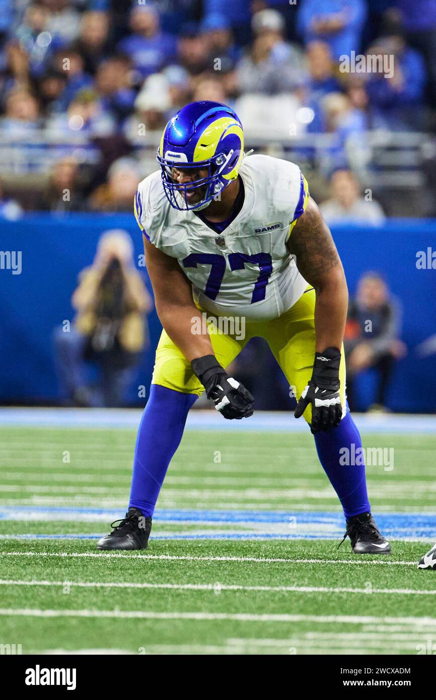 Los Angeles Rams offensive tackle Alaric Jackson (77) gets set on ...