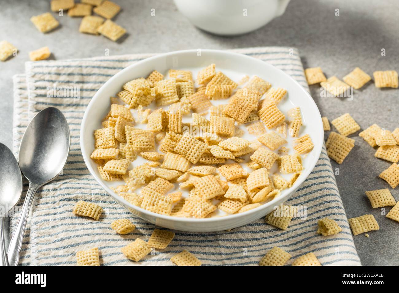 Healthy Organic Rice Squares Breakfast Cereal with Whole Milk Stock ...