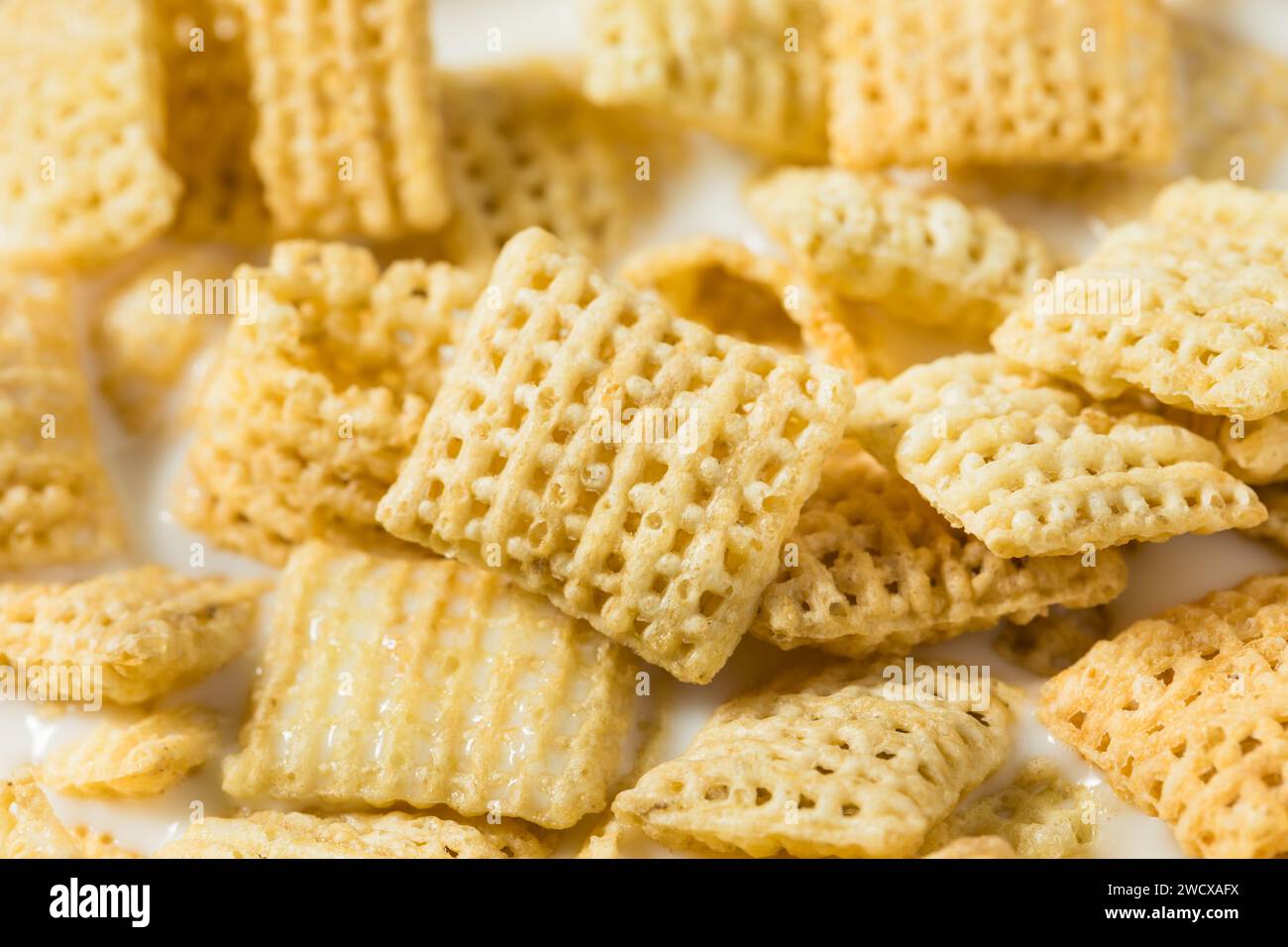 Healthy Organic Rice Squares Breakfast Cereal with Whole Milk Stock ...