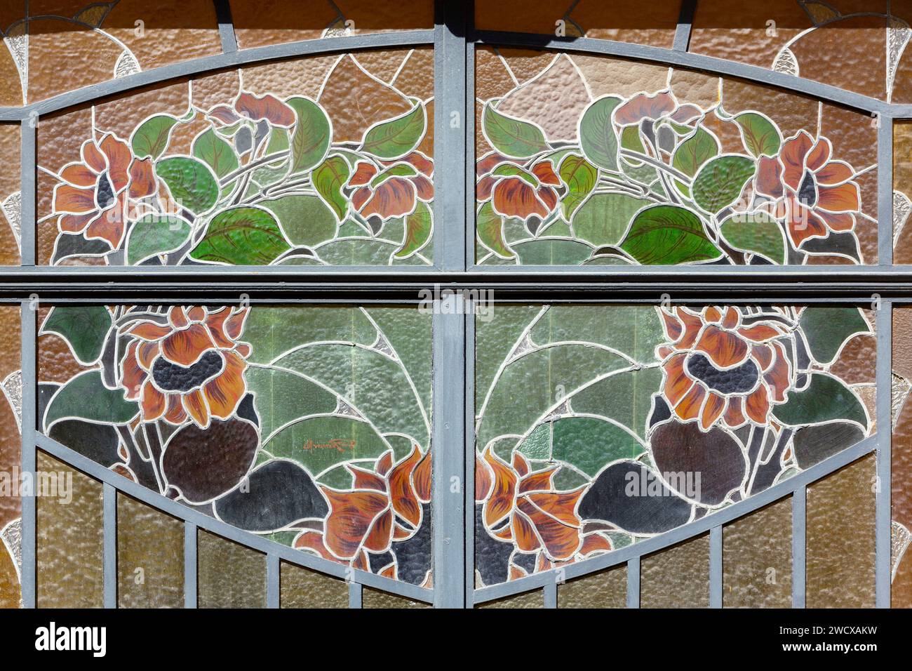 France, Meurthe et Moselle, Nancy, iron gate in Art Nouveau style with ...