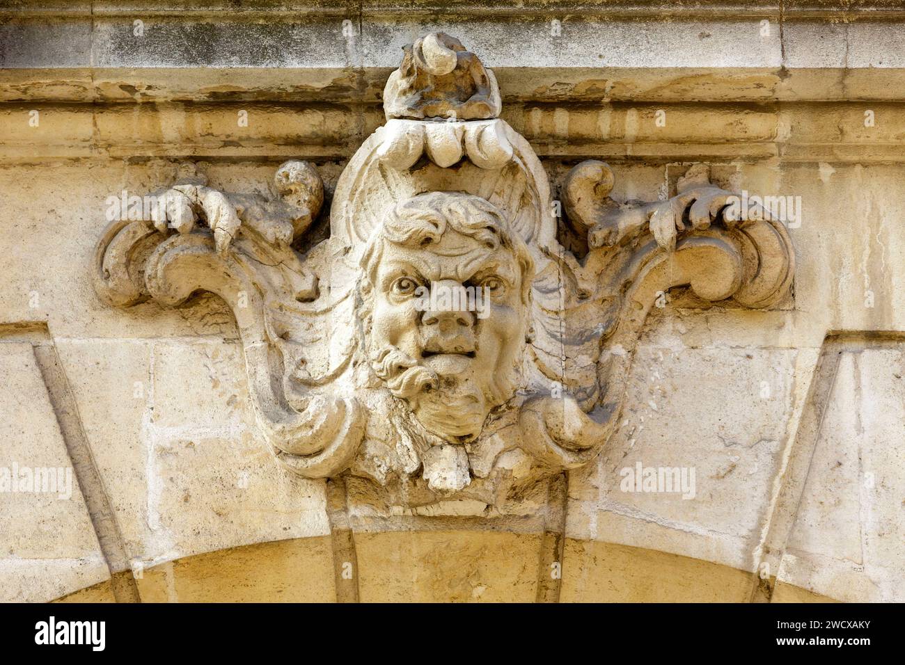France, Meurthe et Moselle, mascaron representing a human face on the ...