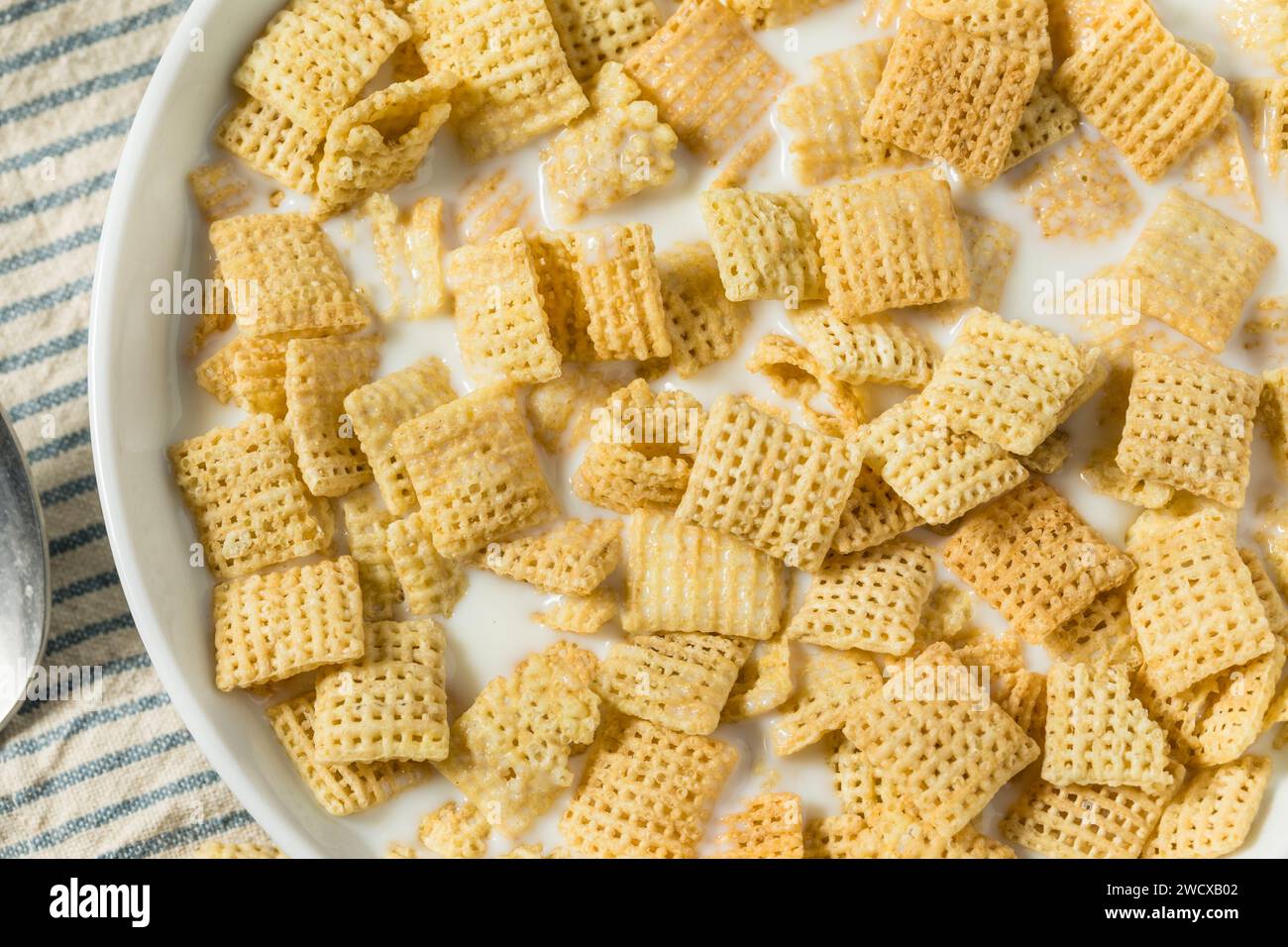 Healthy Organic Rice Squares Breakfast Cereal with Whole Milk Stock ...