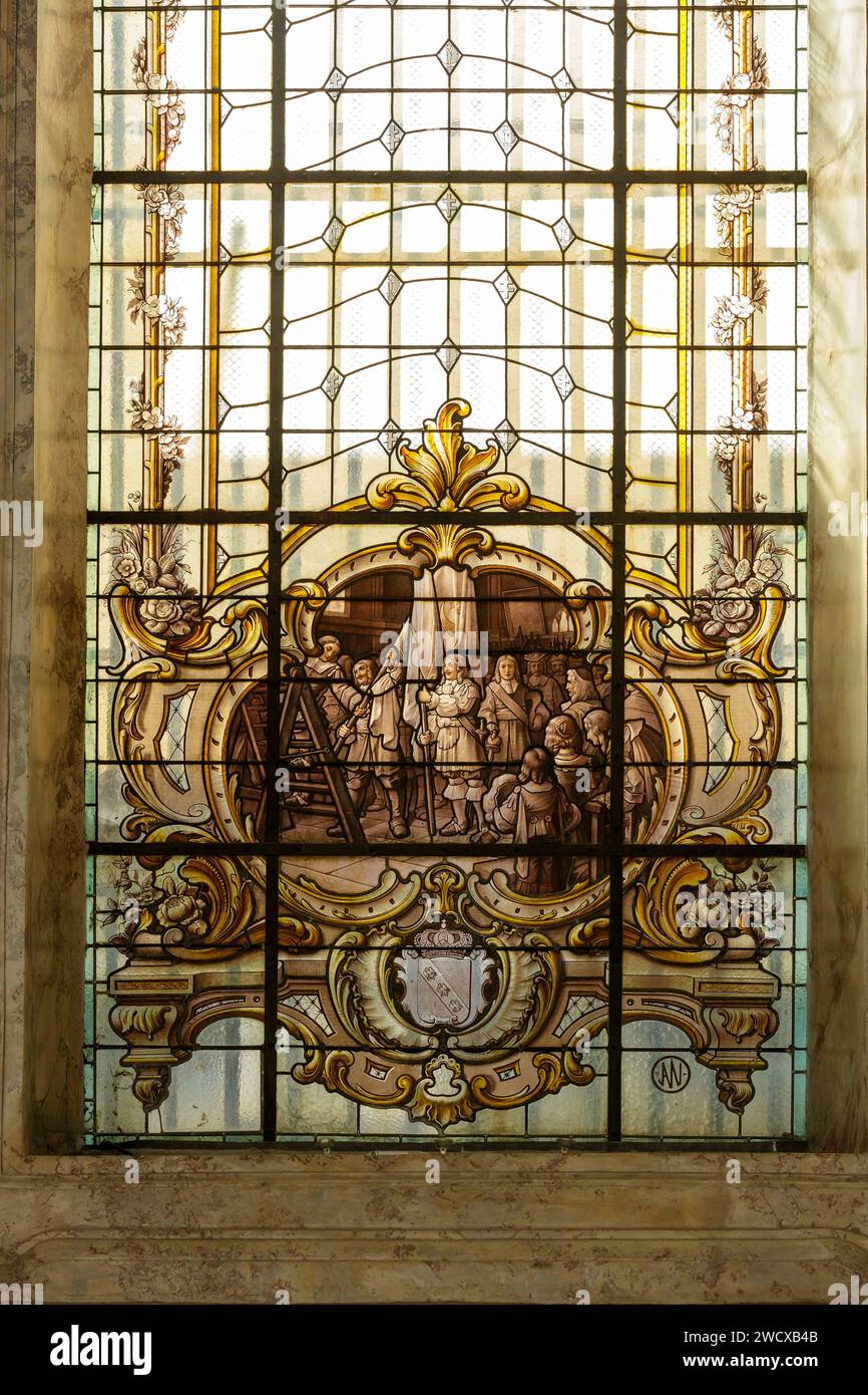 France, Meurthe et Moselle, Nancy, stained glass window painted in ...