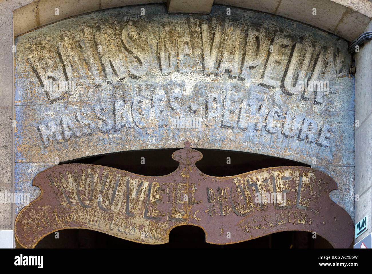 France, Meurthe et Moselle, Nancy, old sign of steam bath closed today ...
